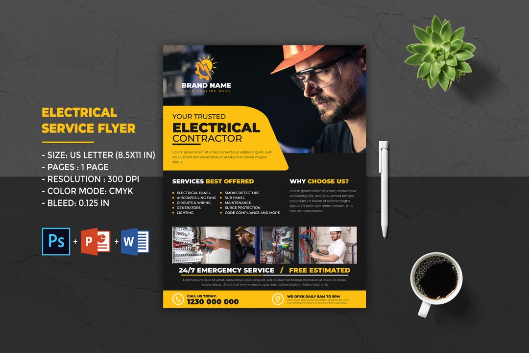 Electrical Service Flyer Template: Contractor Services (photoshop, MS ...