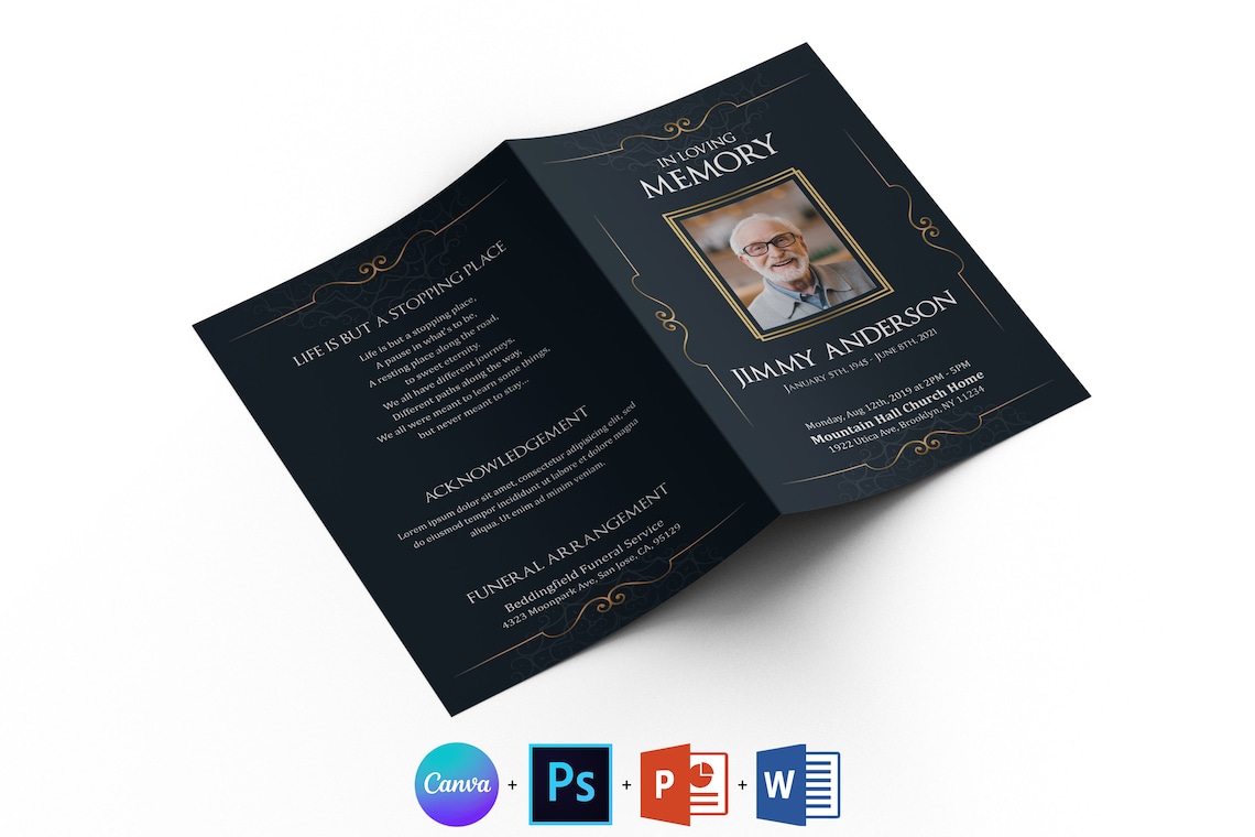 Blue Gold Funeral Program Template Funeral Program Template - Etsy