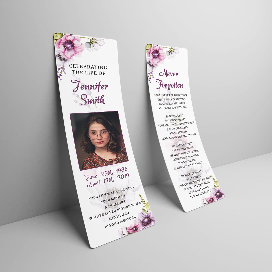 Floral Funeral Bookmark Memorial Bookmark Funeral Keepsake | Etsy