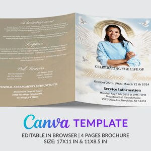 Angel Wing Funeral Program Template: Memorial Obituary (canva Template ...