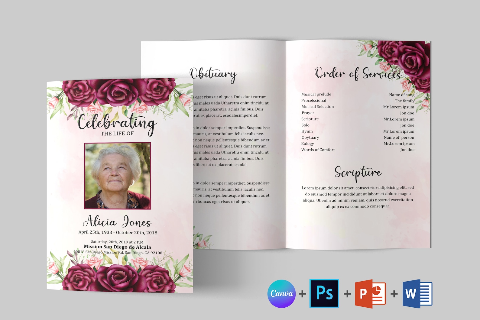 Floral Funeral Program Template Funeral Program Template - Etsy