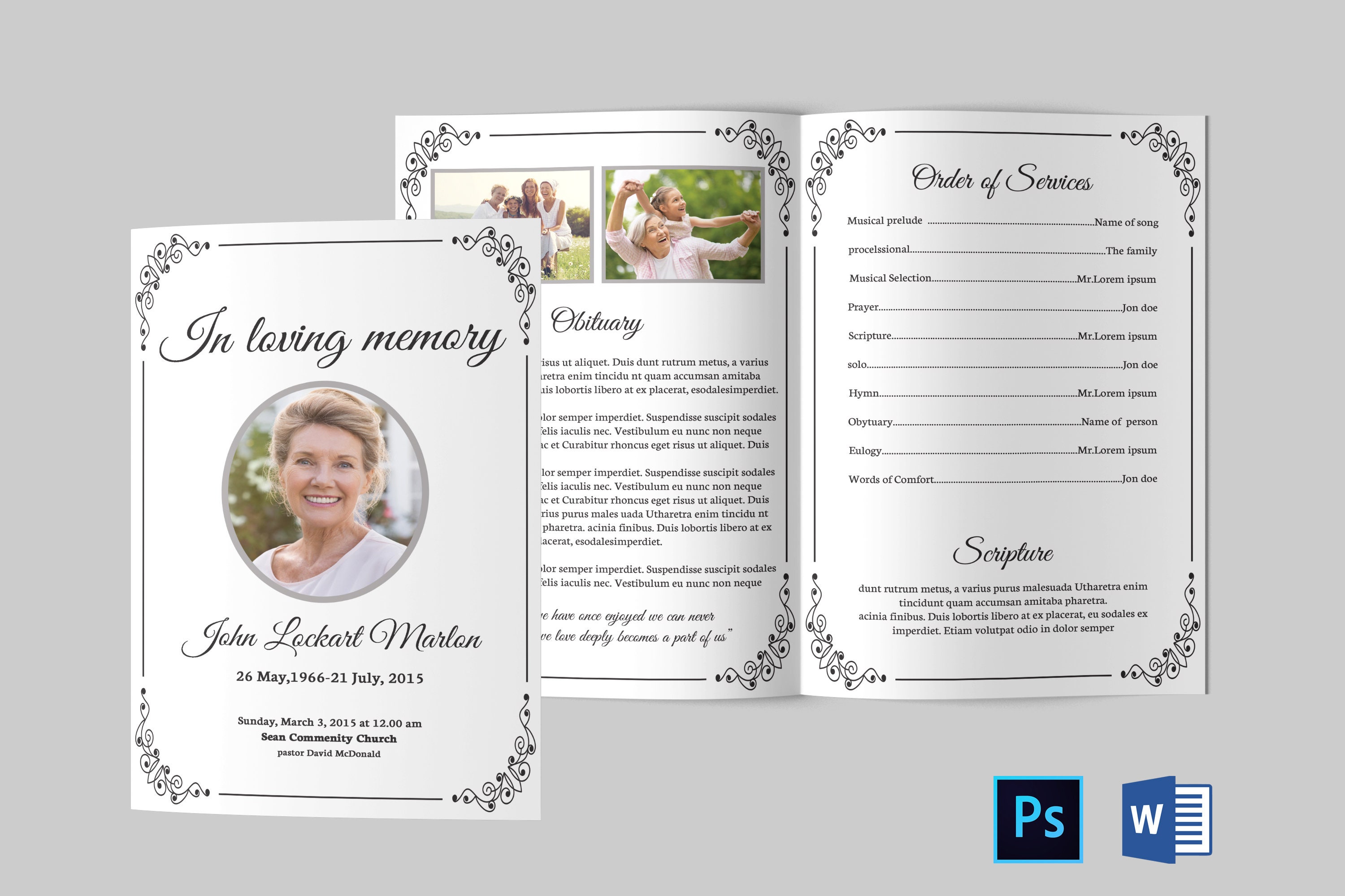 Printable Funeral Program Template Ms Word Template Etsy Funeral Images