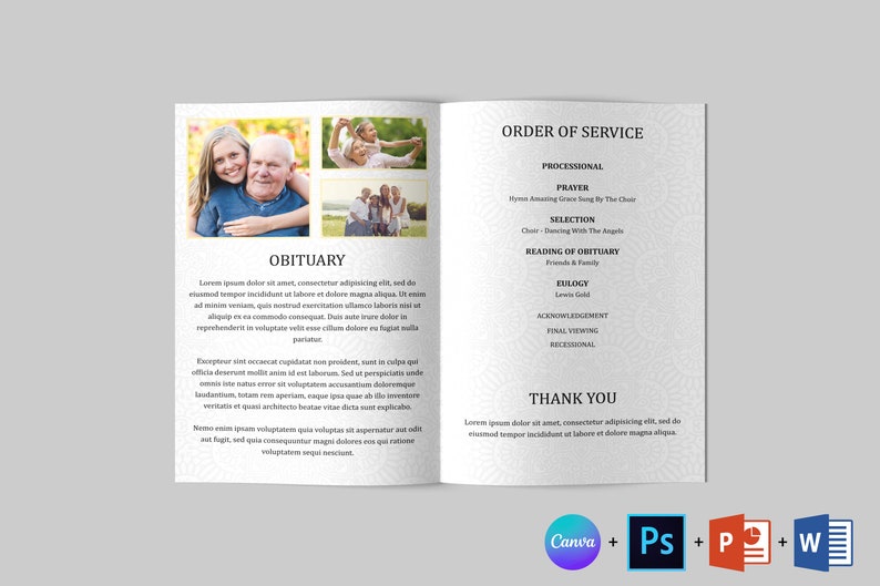 White Gold Funeral Program Template Funeral Program Template - Etsy