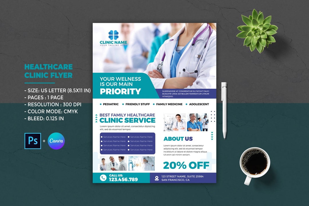 Healthcare Clinic Flyer Template: Medical Service Ad (photoshop, Canva ...