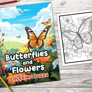 50 Butterflies and Flowers Coloring Book for Kids and Adults Butterfly ...