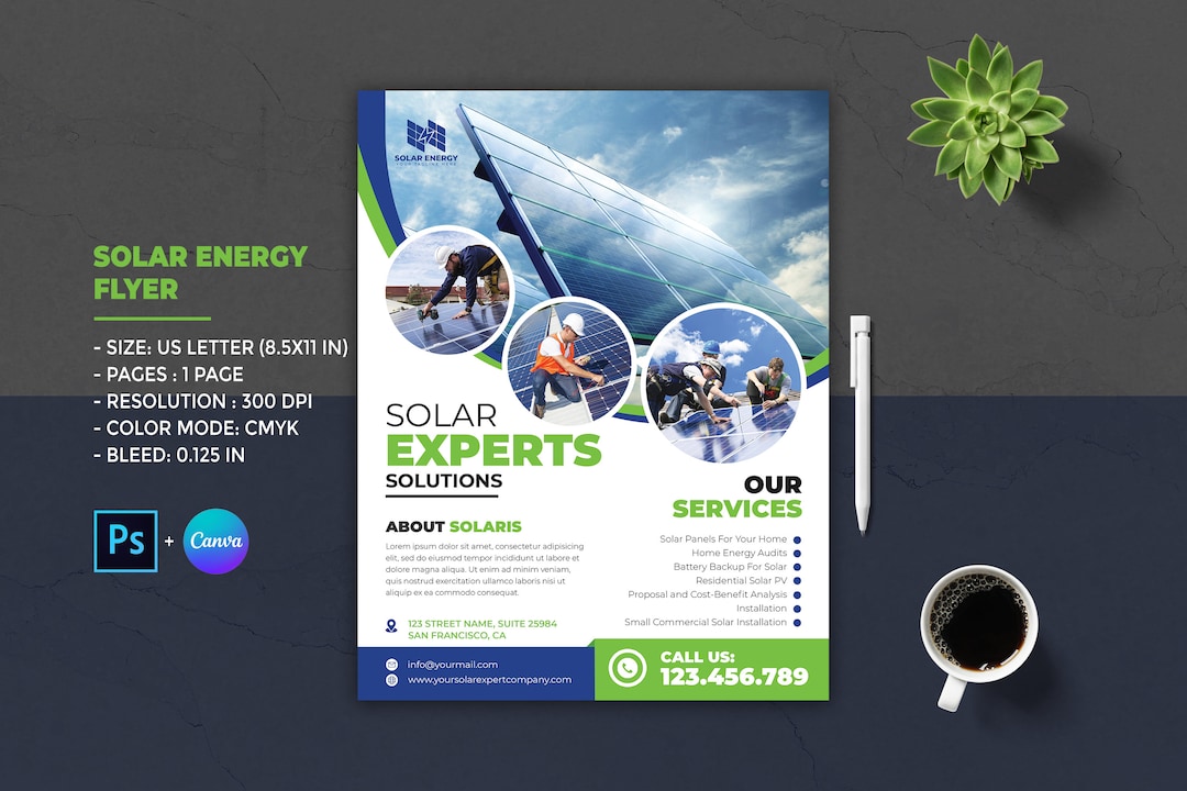 Solar Energy Flyer Template: Green Energy Solutions (photoshop, Canva ...