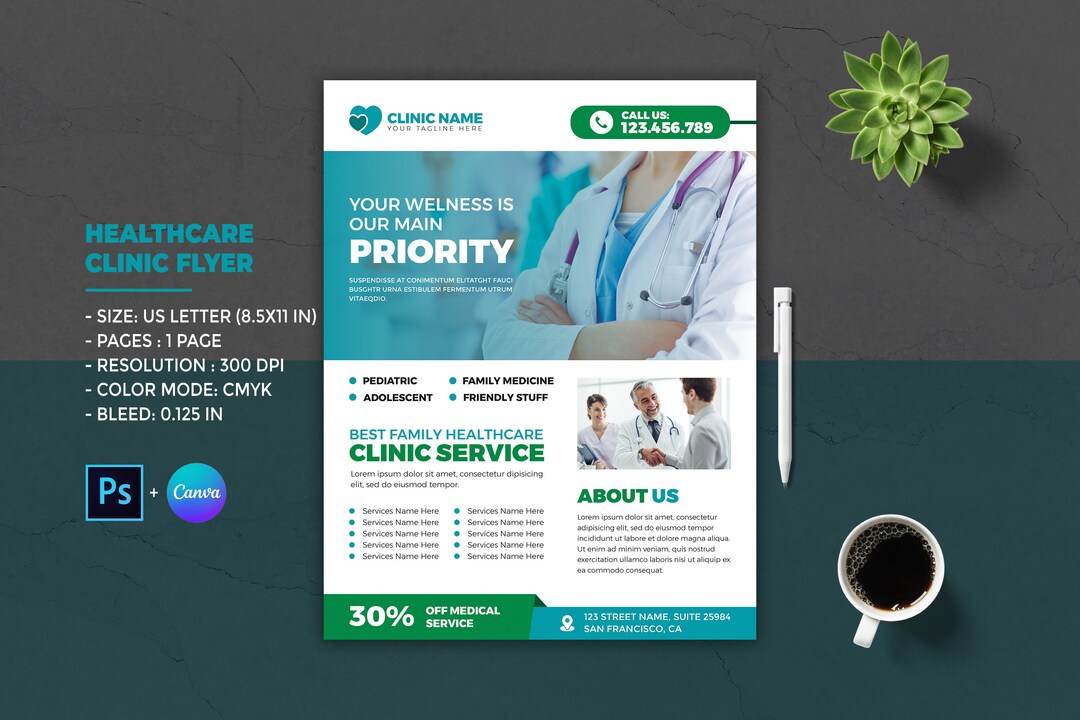 Healthcare Clinic Flyer Template: Medical Service Promotion (photoshop ...