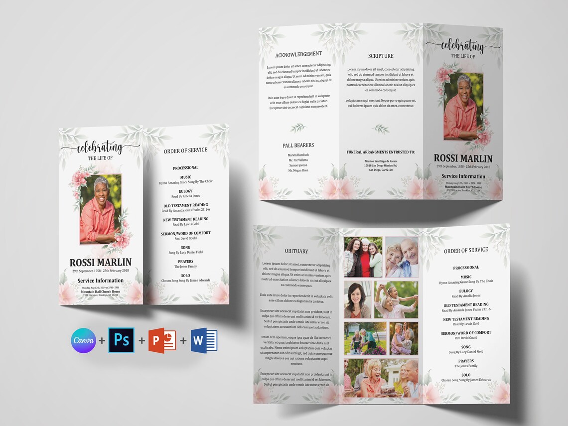 Trifold Funeral Program Template Funeral Program Template - Etsy