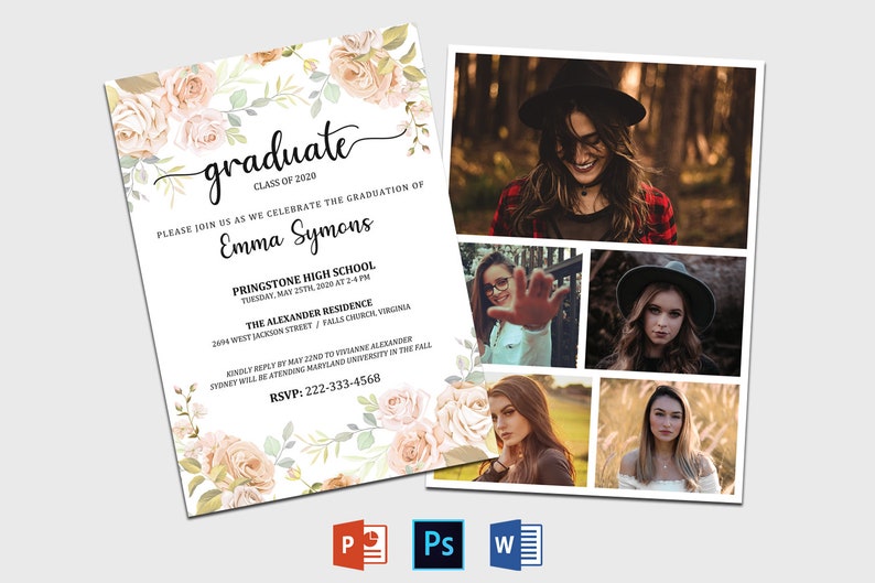 Floral Graduation Announcement Template Graduation - Etsy