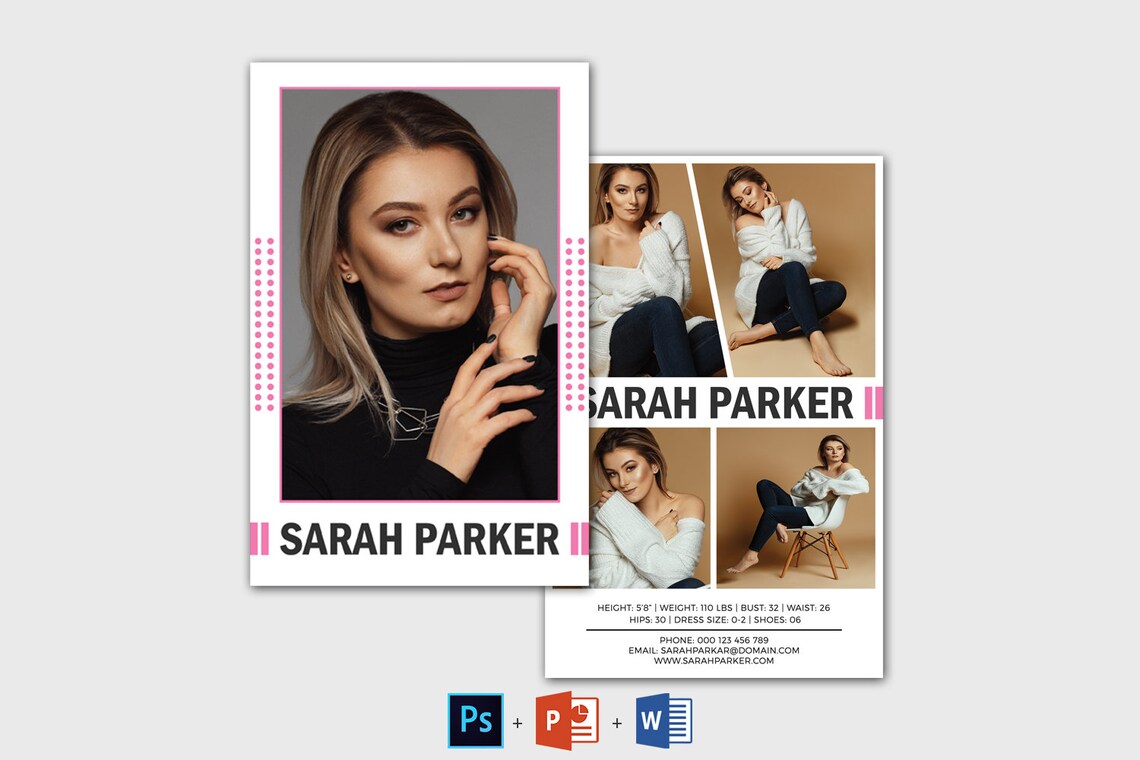 Modeling Comp Card Model Agency Zed Card Photoshop MS - Etsy