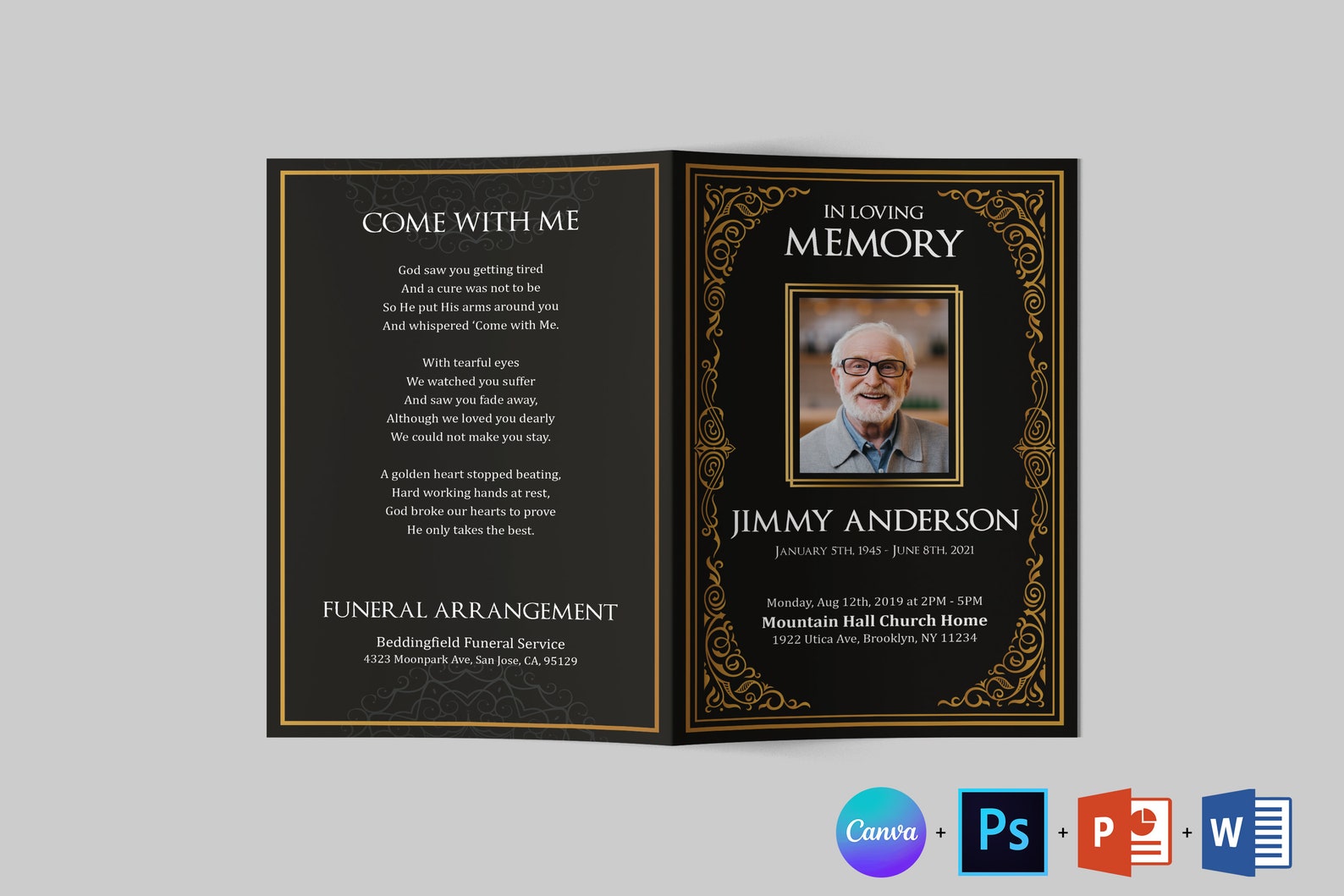Black Gold Funeral Program Template Funeral Program Template - Etsy