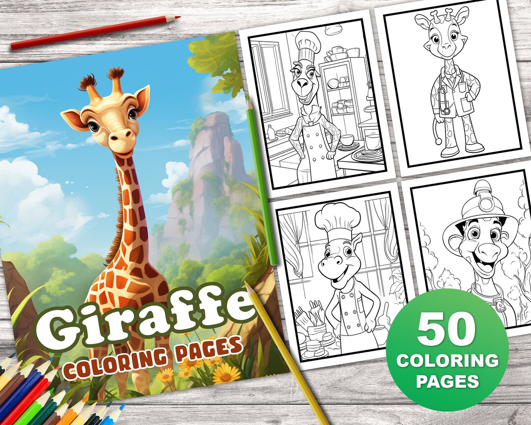 50 Cute Giraffe Coloring Book for Kids and Adults Giraffes Coloring ...