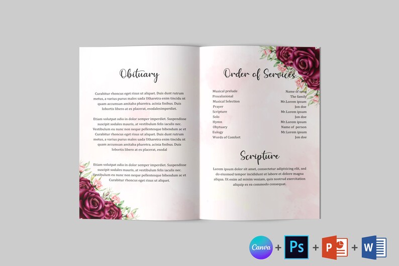 Floral Funeral Program Template Funeral Program Template - Etsy
