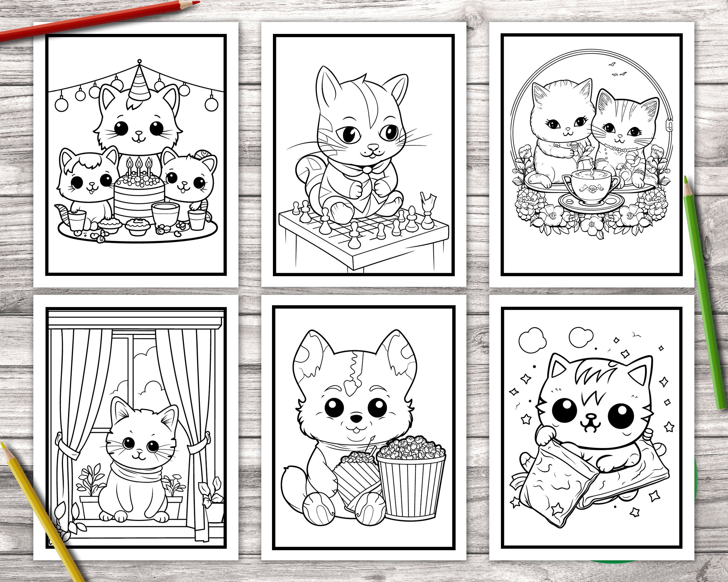 50 Cute Kawaii Cat Coloring Book for Kids and Adults Cats Coloring Book ...