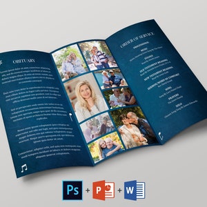 Guitar Music Funeral Program Template: Trifold Obituary (canva, Word ...