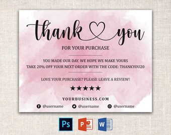 Thank You Card Template Thank You Package Insert Business | Etsy