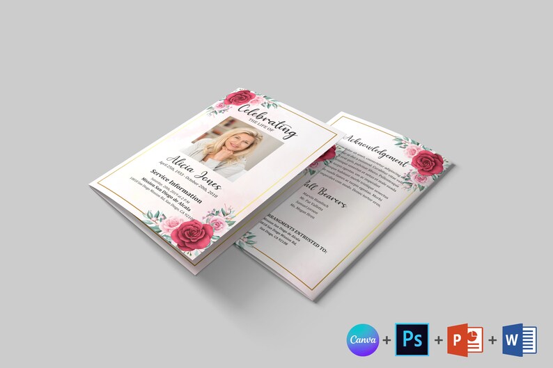 Rose Floral Funeral Program Template Funeral Program - Etsy