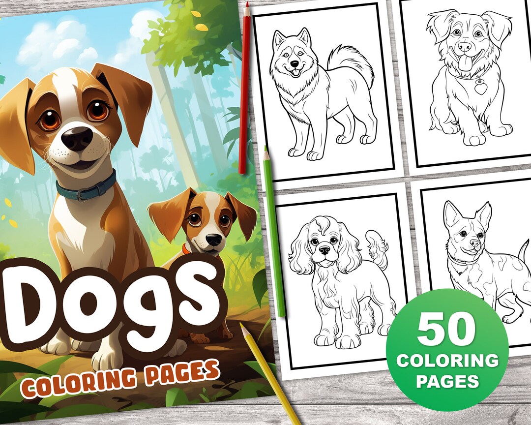 50 Cute Dogs Coloring Book for Kids and Adults Dogs Coloring Book ...