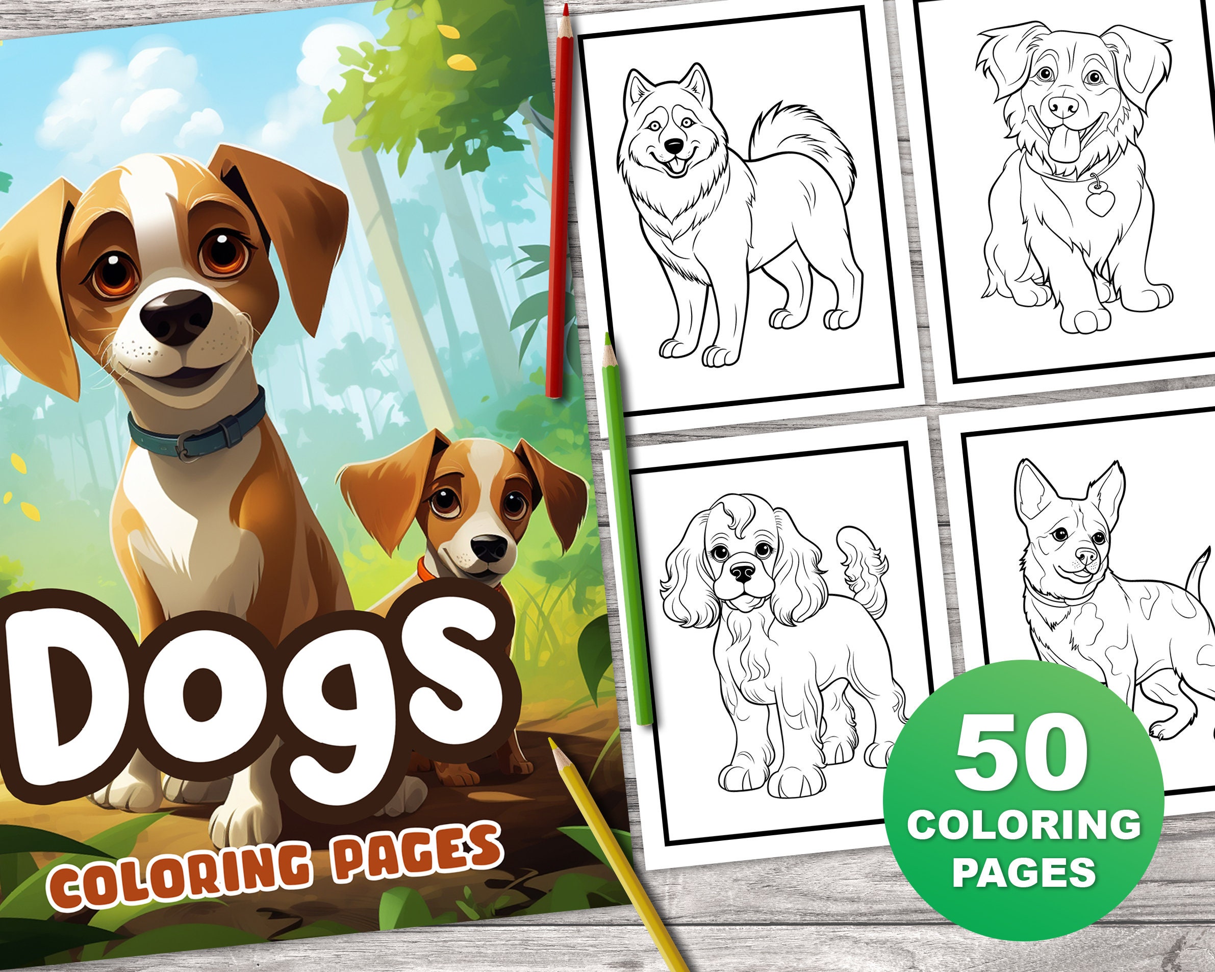 50 Cute Dogs Coloring Book for Kids and Adults Dogs Coloring Book ...