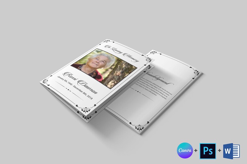Funeral Program Template: Printable Bifold Memorial Obituary (canva ...