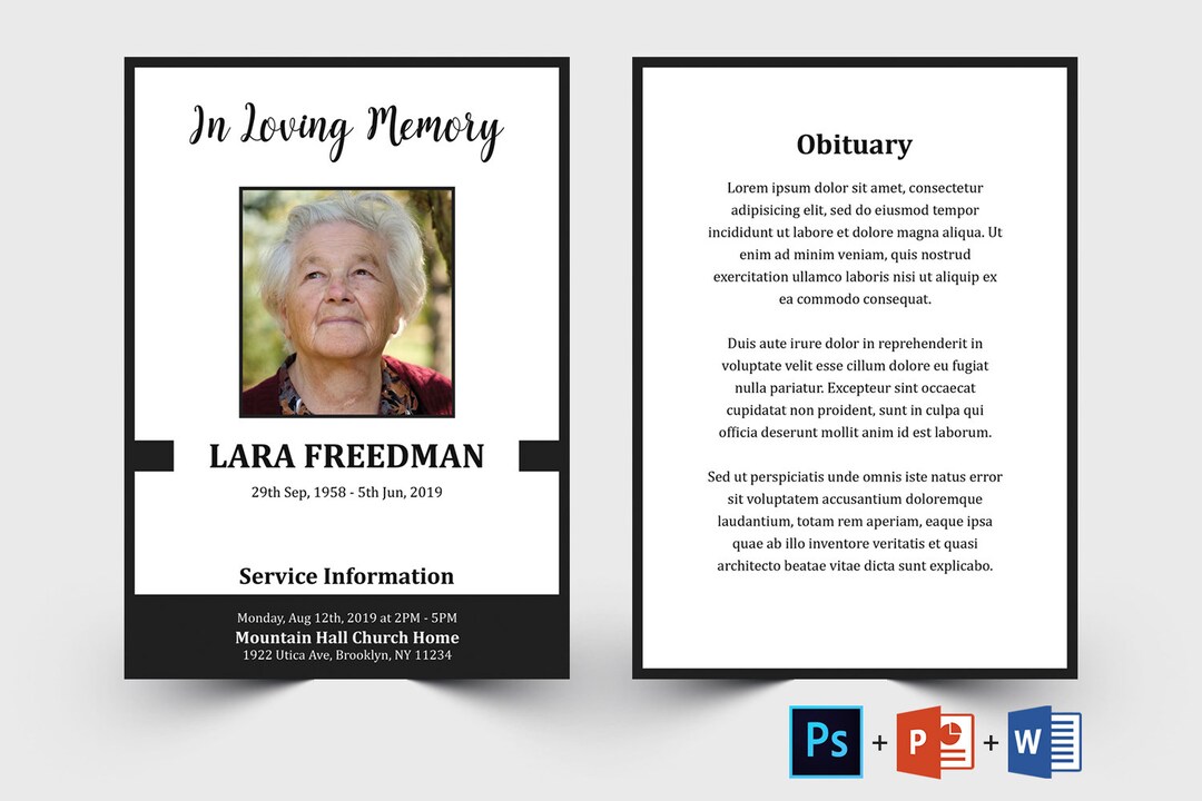 Funeral Memorial Card Template: Editable Obituary (MS Word, Powerpoint ...