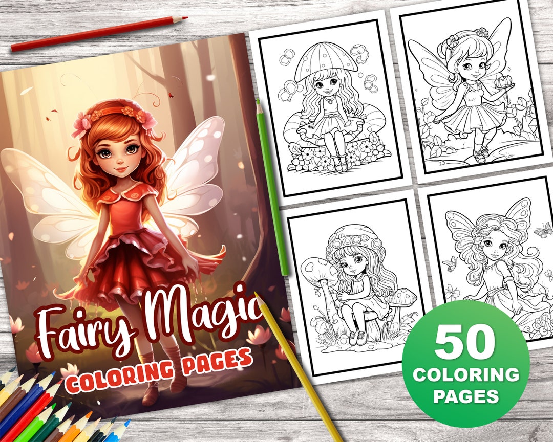 50 Cute Fairy Magic Coloring Book for Kids and Adults Fairy Tale ...