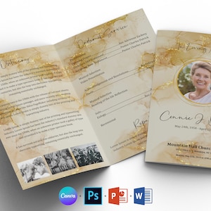 Golden Funeral Program Template | Funeral Program Template Word ...