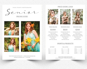 Senior Photography Pricing Guide Template Price Guide List Senior ...