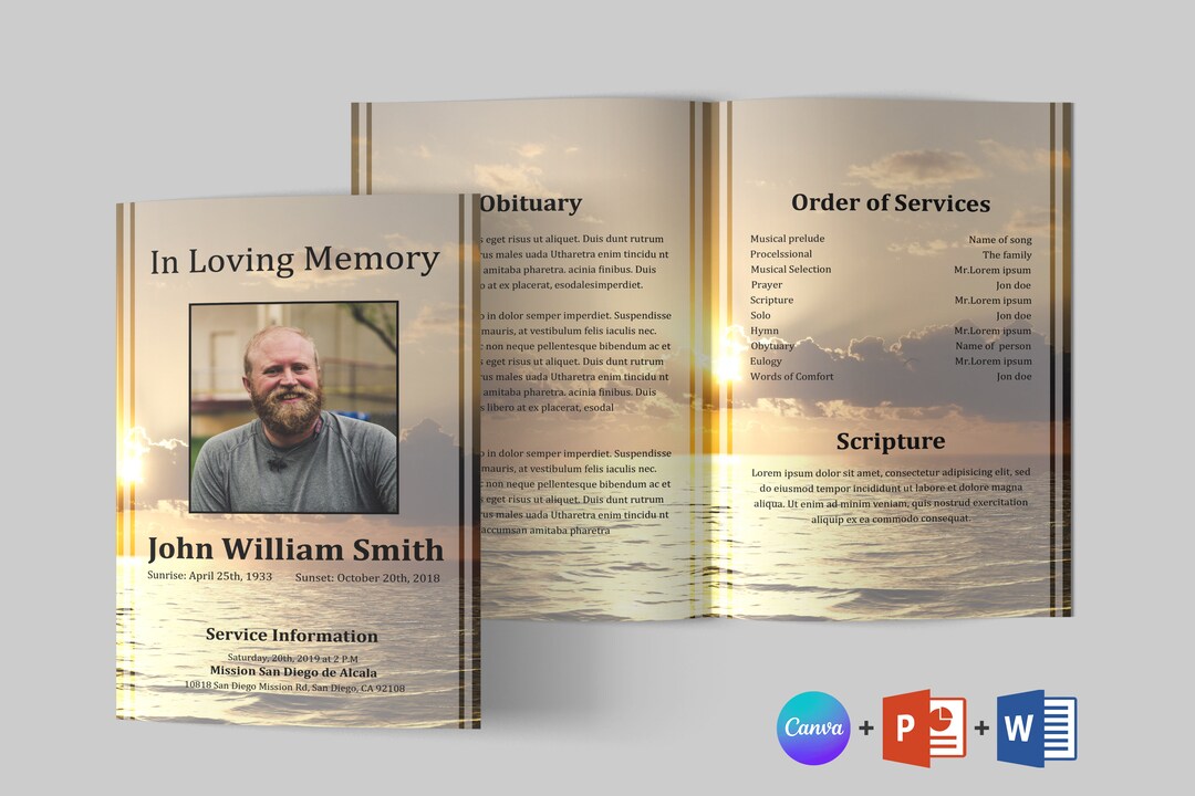 Sunset Funeral Program Template | Funeral Program Template Word and ...