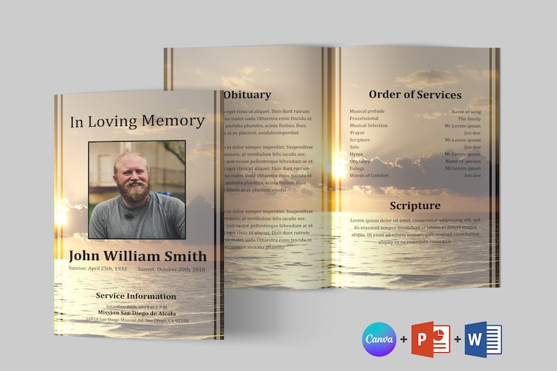 Sunset Funeral Program Template Funeral Program Template - Etsy