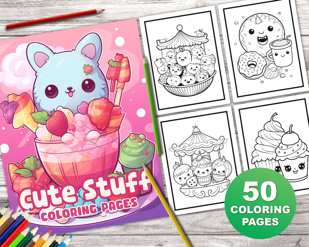 50 Cute Stuff Coloring Book for Kids and Adults Cute Cute Stuff ...