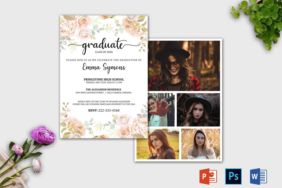 Floral Graduation Announcement Template Graduation - Etsy
