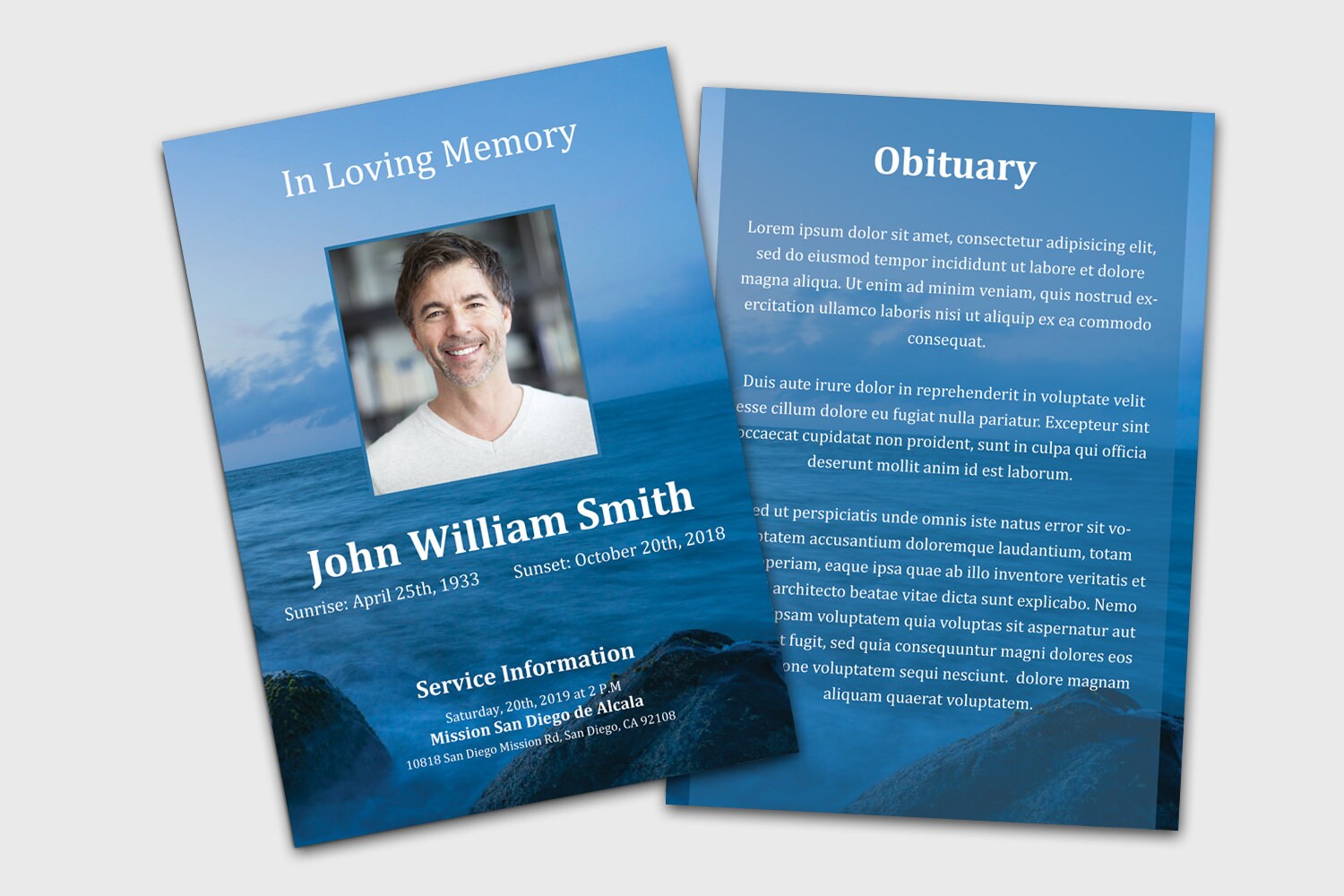 Ocean Funeral Memorial Card Template Funeral Program - Etsy