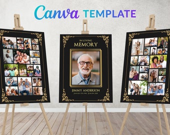 Burgundy Rose Funeral Photo Collage Poster Template Set Funeral Welcome ...