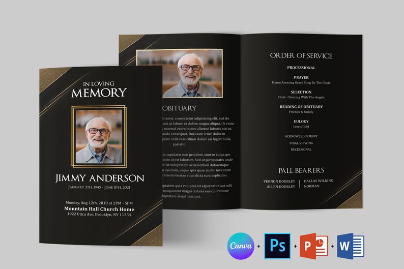 Black Gold Funeral Program Template Funeral Program Template - Etsy