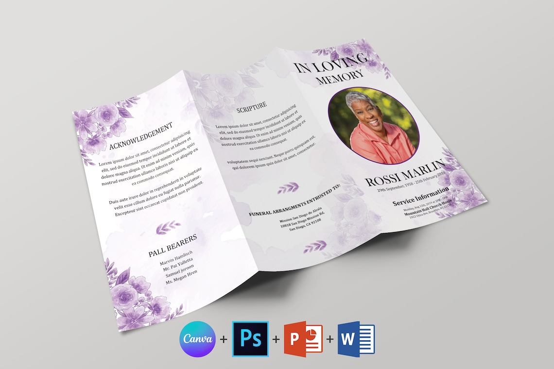 Trifold Funeral Program Template Funeral Program Template - Etsy