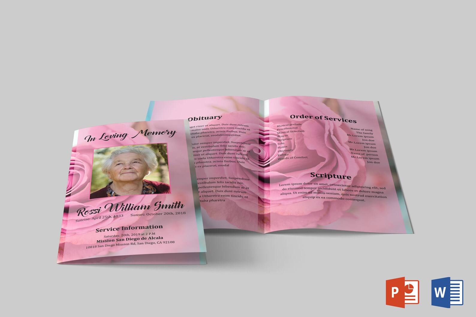 Pink Rose Funeral Program Template Funeral Program Template | Etsy