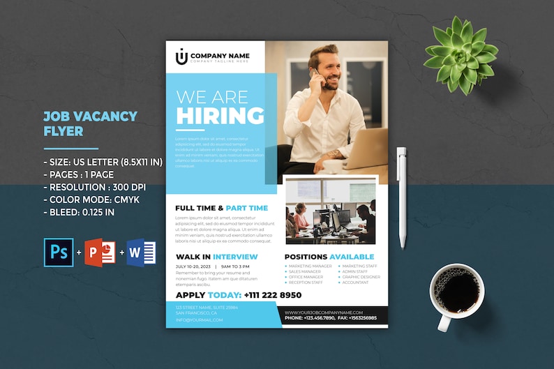 We Are Hiring Flyer Template: Job Vacancy Design (photoshop, MS Word ...