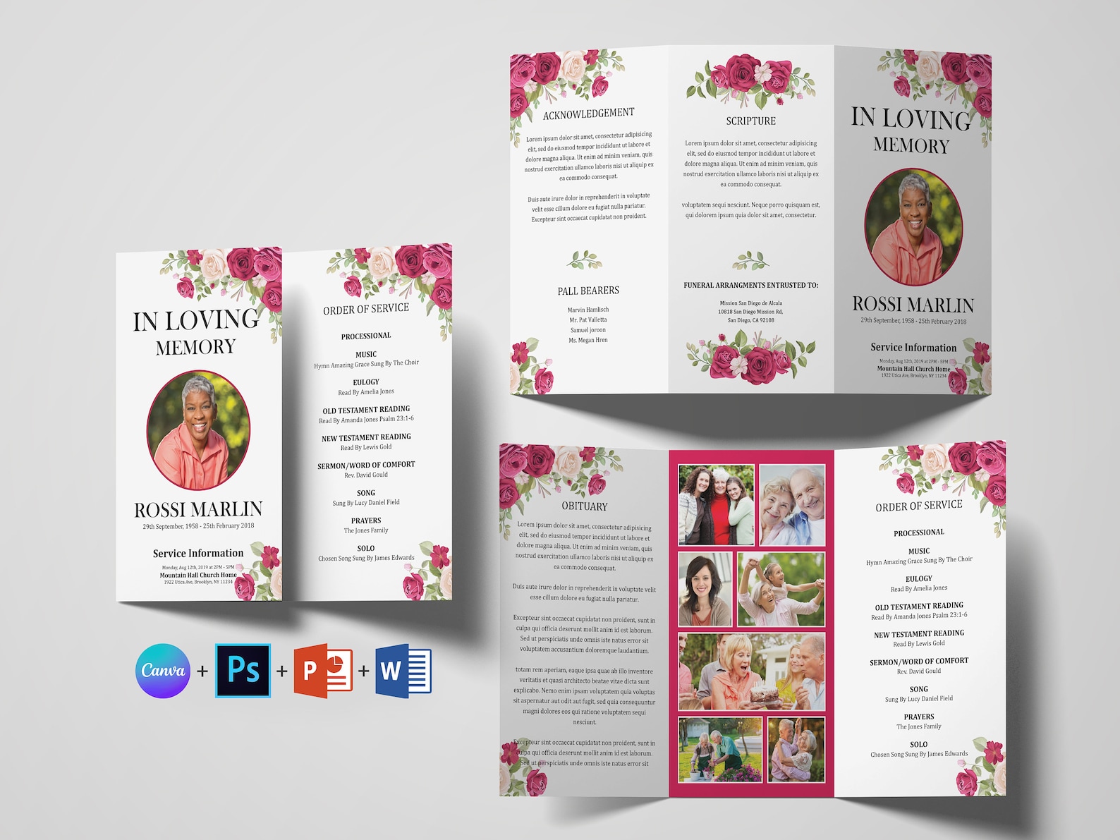 Trifold Funeral Program Template Funeral Program Template Word and ...