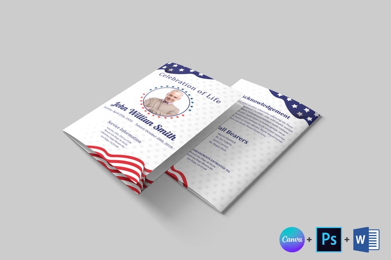 American Flag Military Veteran Funeral Program Template - Etsy