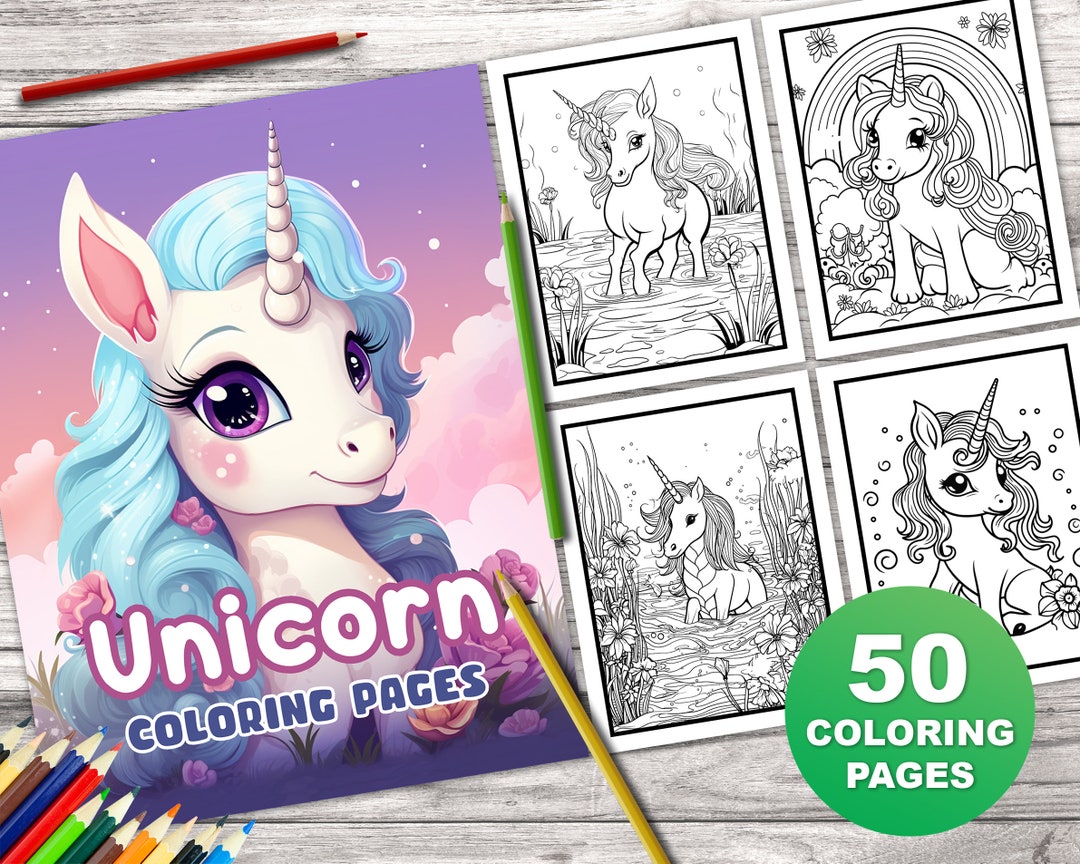 50 Cute Unicorn Coloring Book for Kids and Adults Unicorn Coloring Book ...