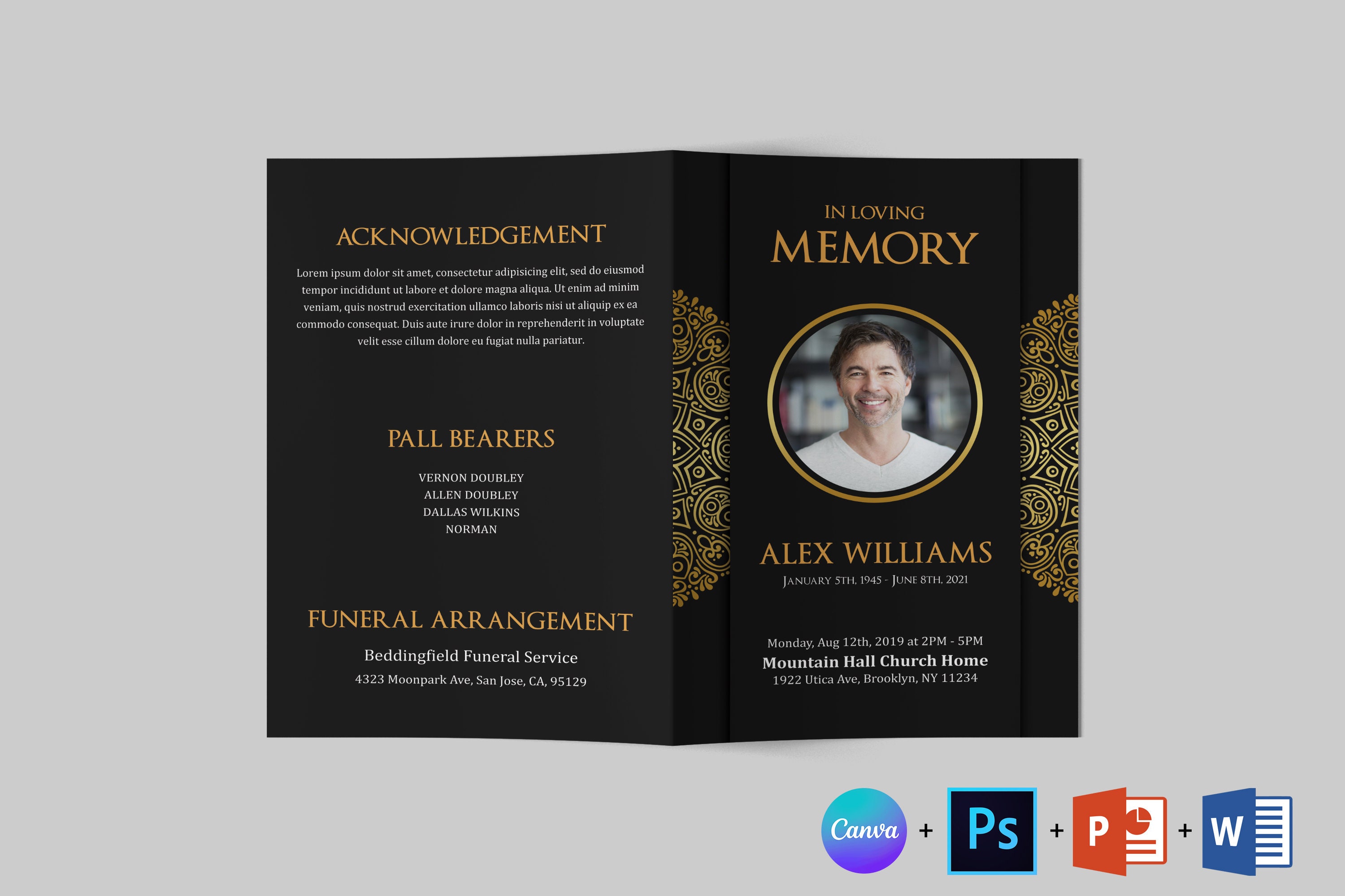 Black Gold Funeral Program Template Funeral Program Template - Etsy