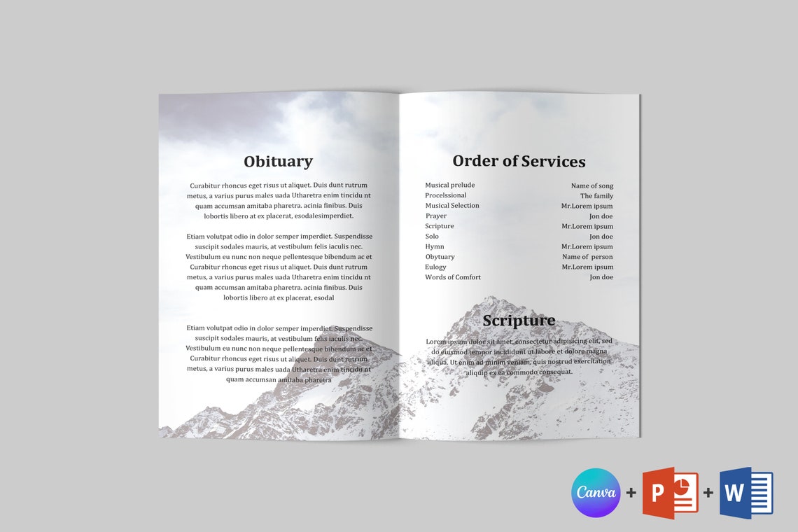 Mountain Funeral Program Template Funeral Program Template - Etsy