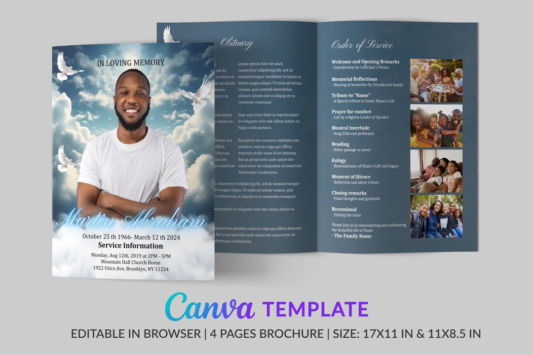 Heavenly Dove Funeral Program Template | Funeral Program | Memorial ...