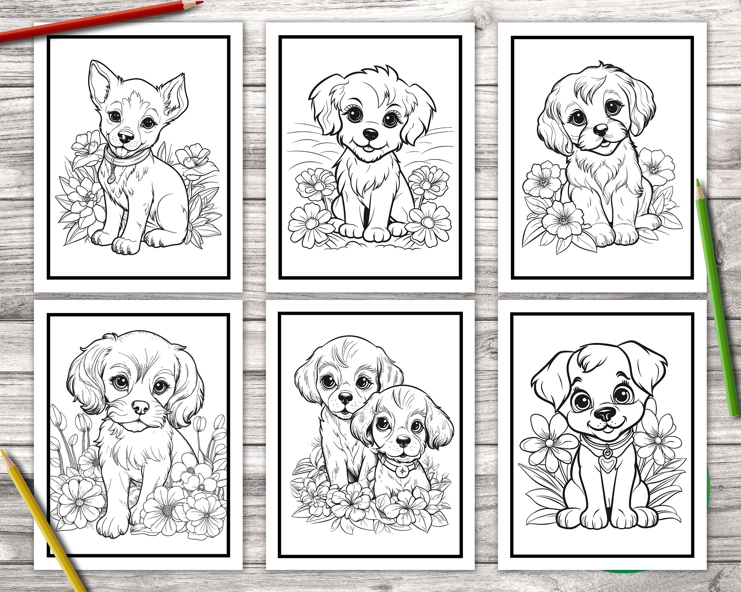 50 Puppies Coloring Book for Kids and Adults Cute Dog Puppies Coloring ...