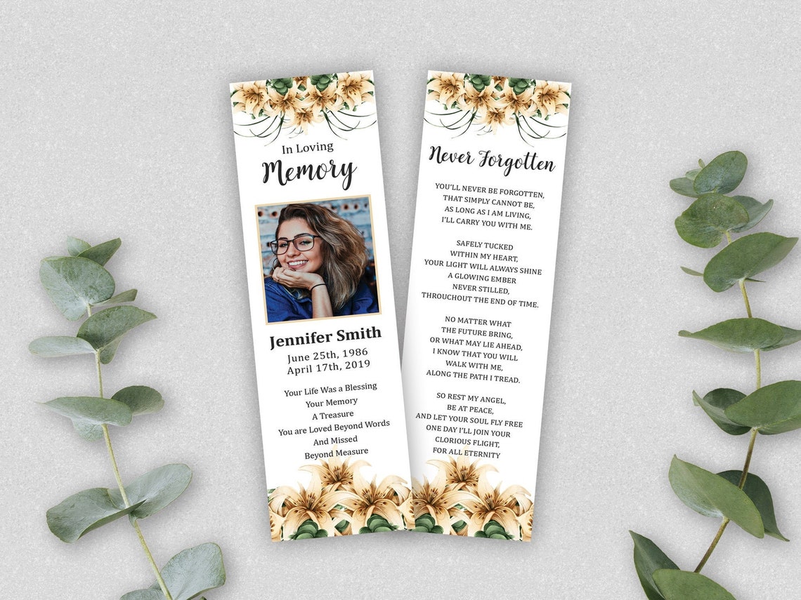 Funeral Bookmark Memorial Bookmark Funeral Keepsake - Etsy