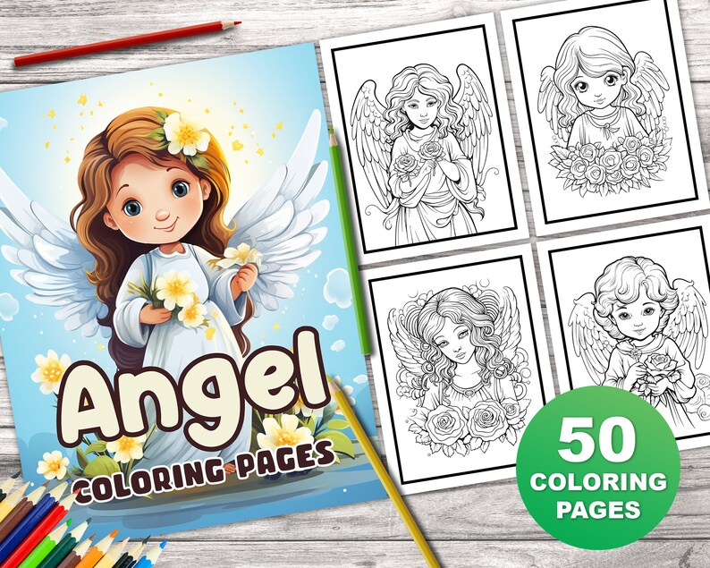 50 Angel Coloring Book for Kids and Adults Baby Angel Coloring Book ...