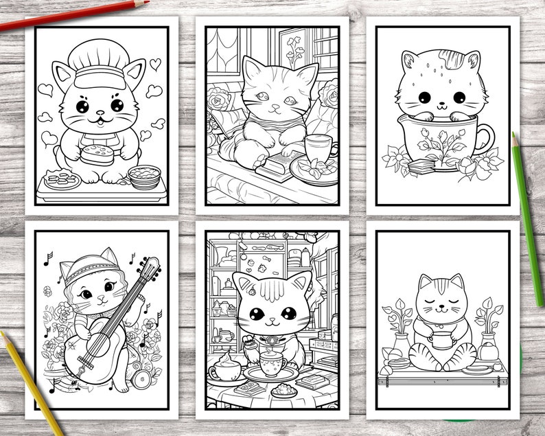 50 Cute Kawaii Cat Coloring Book for Kids and Adults Cats Coloring Book ...