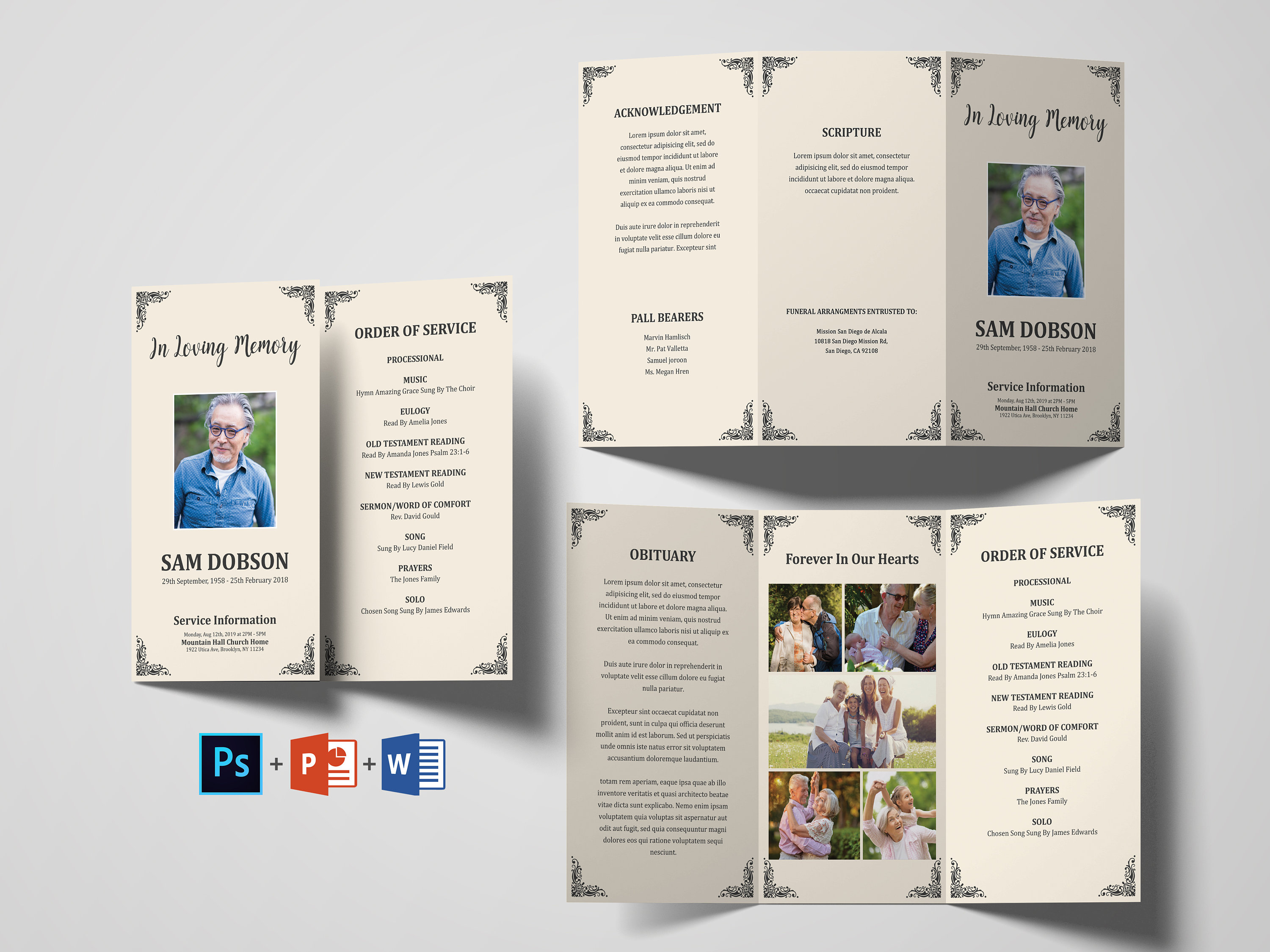 Paper Templates Stationery Obituary Program Printable Memorial program ...