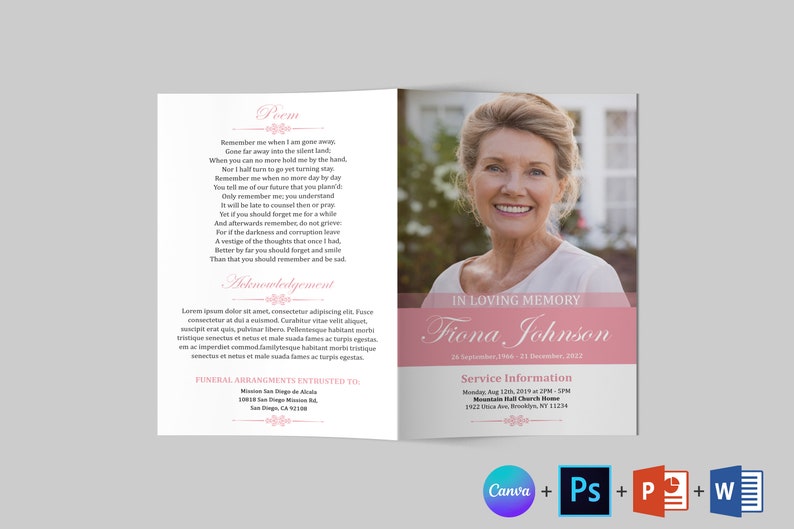 Pink Funeral Program Template Funeral Program Template Word - Etsy UK